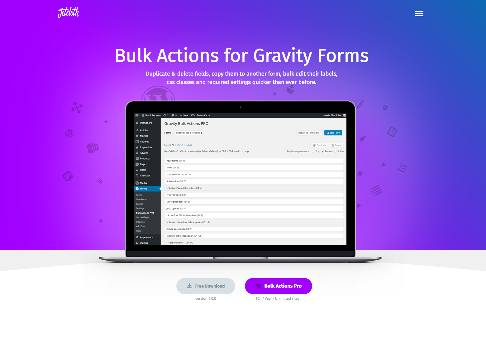 Download JetSloth | Gravity Forms Bulk Actions Pro version 1.3.11