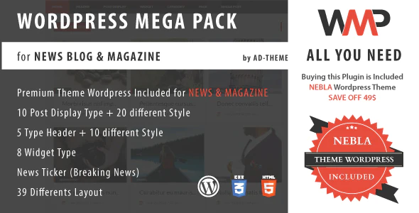 Download WP Mega Pack for News, Blog and Magazine – All you need version 1.0