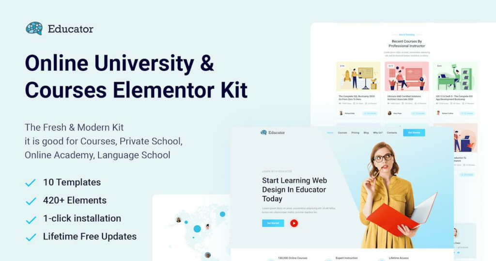Télécharger Educator – Online University & Courses Elementor Template Kit version 1.0.4