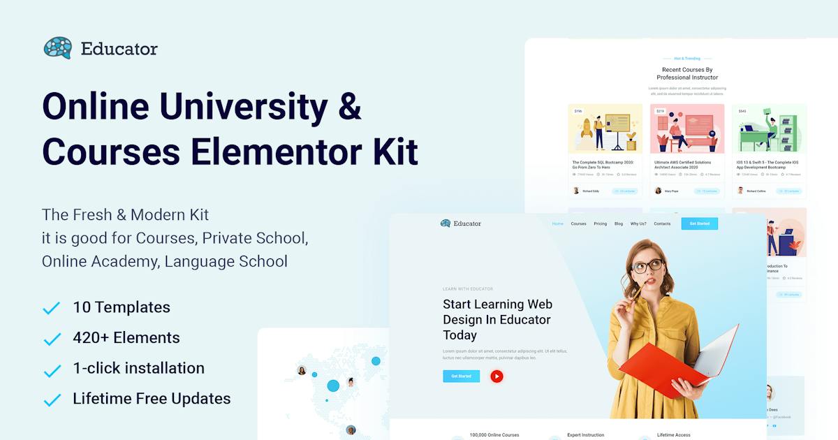 Download Educator – Online University & Courses Elementor Template Kit version 1.0.4