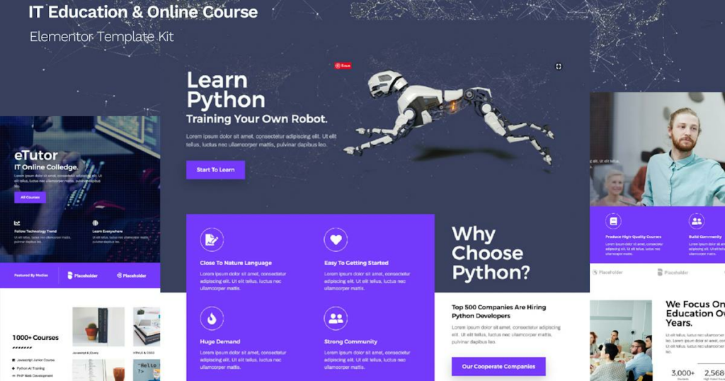 Télécharger eTutor – Education & Online Course Elementor Template Kit ...