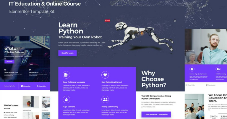 Download eTutor – Education & Online Course Elementor Template Kit ...