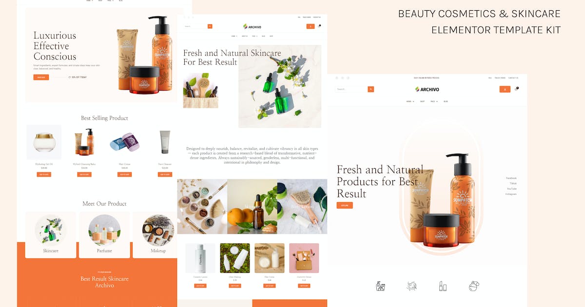 Download Archivo – Beauty Cosmetics & Skincare Elementor Template Kit ...
