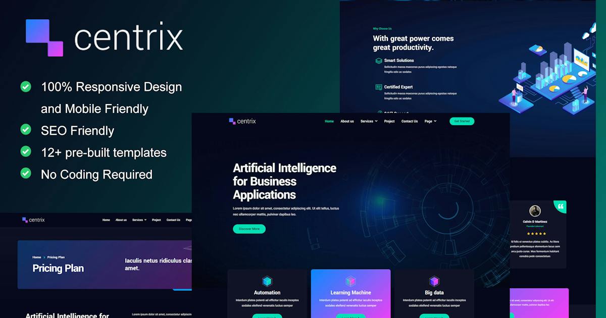 Télécharger Centrix – Artificial Intelligence & Technology Services Elementor Template Kit ...