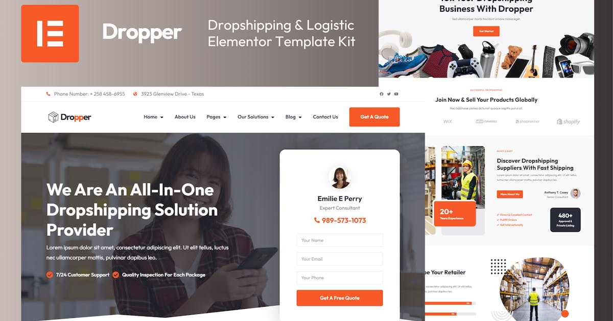 Télécharger Dropper – Dropshipping and Logistic Elementor Template Kit ...