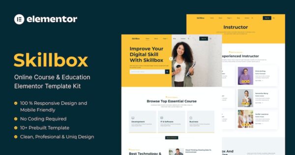 Télécharger Skillbox – Online Course & Education Elementor Template Kit version 1.0.0