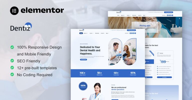 Download Dentiz – Dentist & Dental Care Elementor Pro Template Kit version 1.0.0