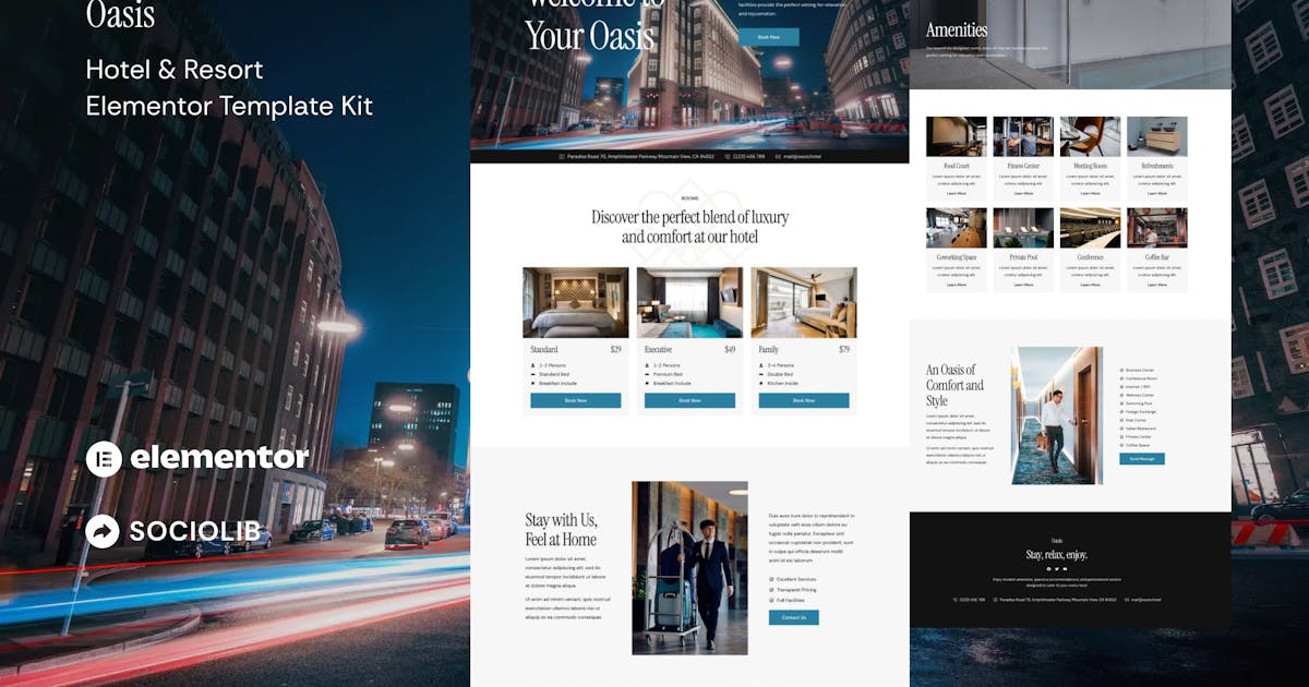Download Oasis – Hotel & Resort Elementor Template Kit version 1.0.0