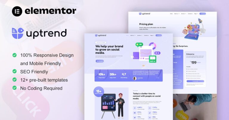 Download UpTrend – Social Media Marketing Agency Elementor Template Kit version 1.0.0