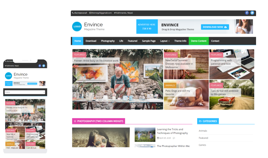 Download ThemeGrill Envince Pro – Drag & Drop Magazine WordPress Theme version 2.2.1