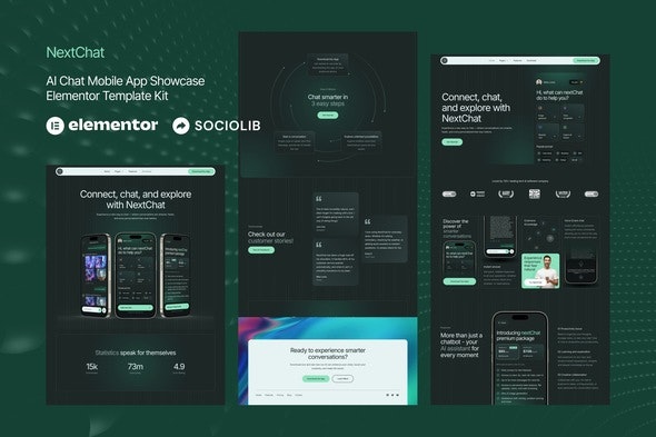 Download NextChat – AI Chat Mobile App Showcase Elementor Template Kit version 1.0.0