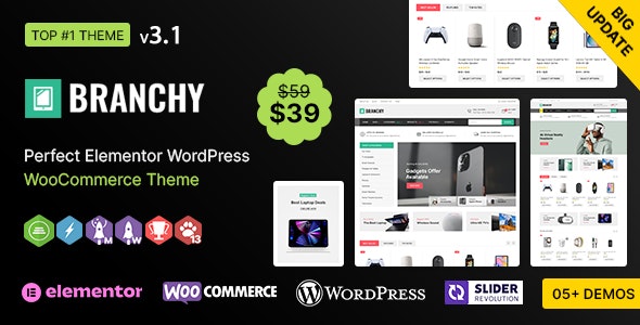 Télécharger Branchy WP – Elementor Multi-Purpose WooCommerce Responsive Theme version 1.4.4