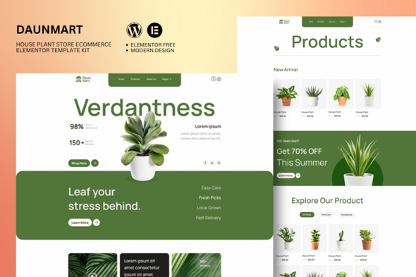 Download Daunmart – Houseplant Store Ecommerce Elementor Pro Template Kit version 1.0.0